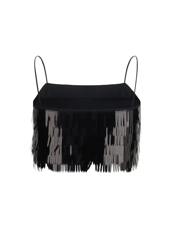 SELF-PORTRAIT Sequin Embellished Strappy Top - Black
