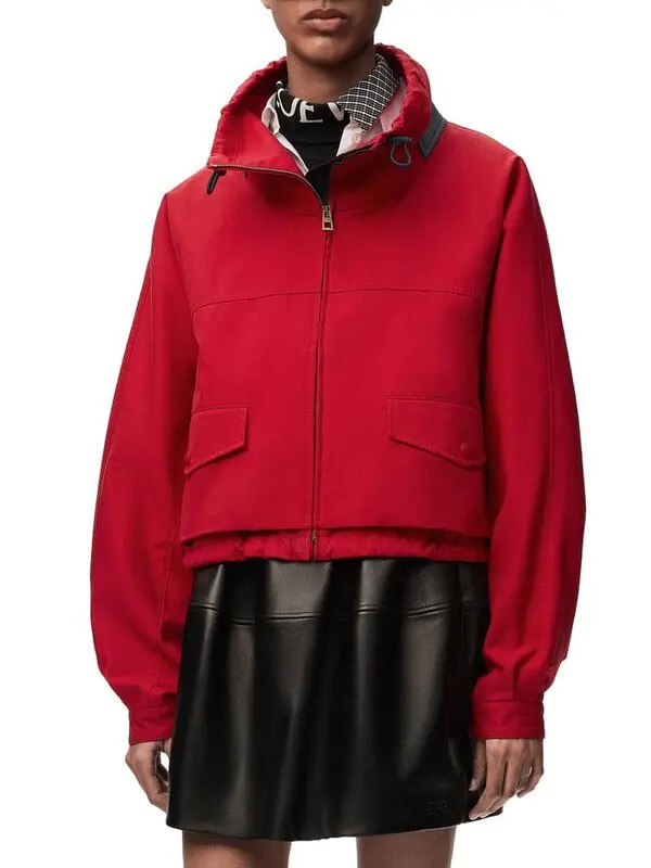 Loewe Cotton And Silk Gabardine Jacket With Contrasting Leather Details - Red