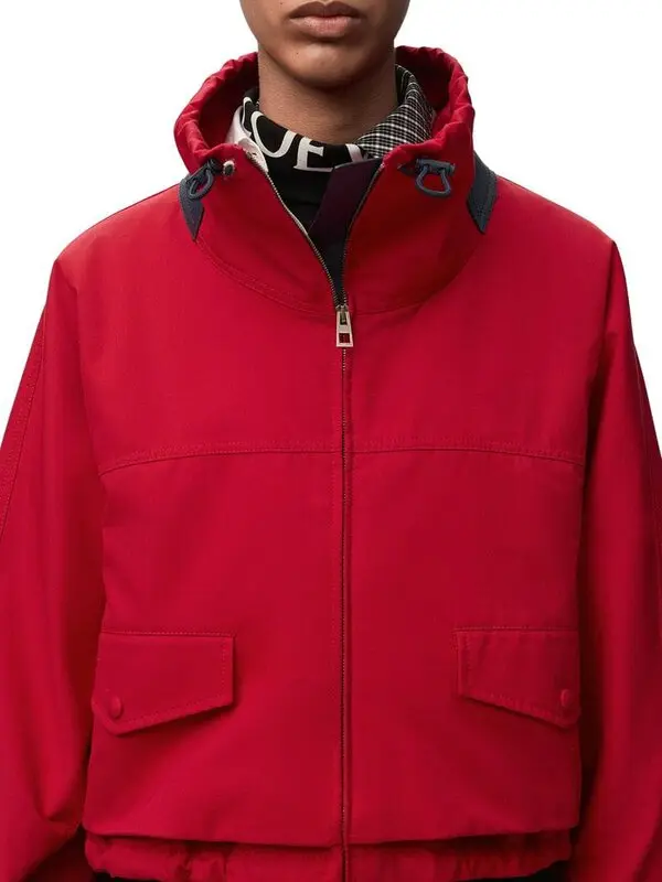 Loewe Cotton And Silk Gabardine Jacket With Contrasting Leather Details - Red