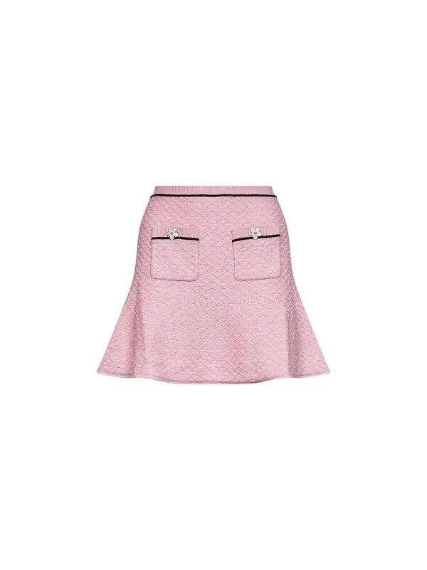SELF-PORTRAIT Pink Sequin Knit Flared Mini Skirt