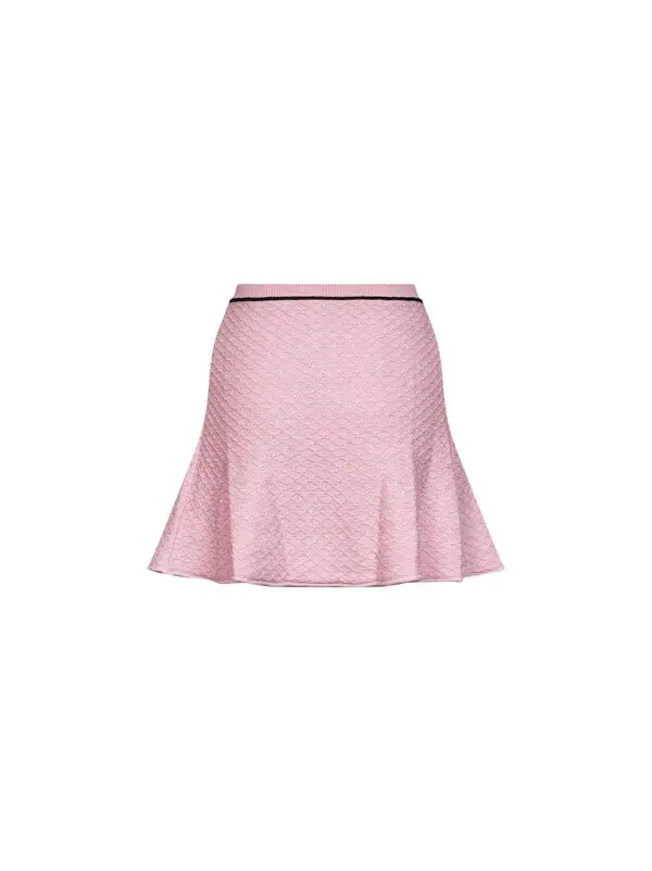 SELF-PORTRAIT Pink Sequin Knit Flared Mini Skirt