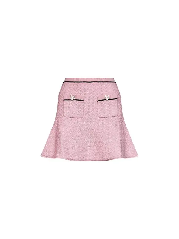 SELF-PORTRAIT Pink Sequin Knit Flared Mini Skirt - Multicolor