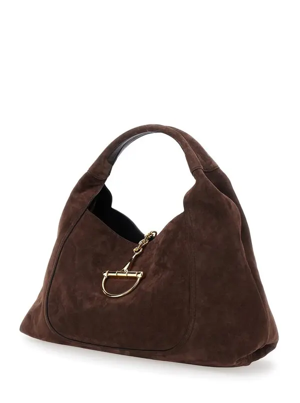 Gucci Shoulder Bag 'softbit Large' With Horsebit Closure In Suede For