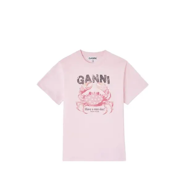GANNI Organic Cotton Crab Print T-shirt - Pink