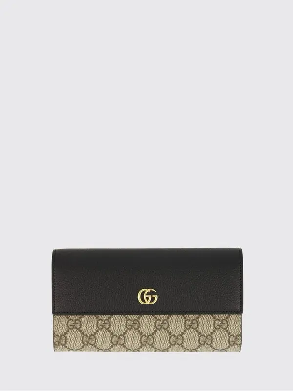 Gucci Gg Marmont Leather And Gg Supreme Fabric Wallet - Black