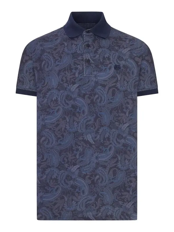 Etro Cotton Piqué Polo Shirt With Paisley Print - Blue