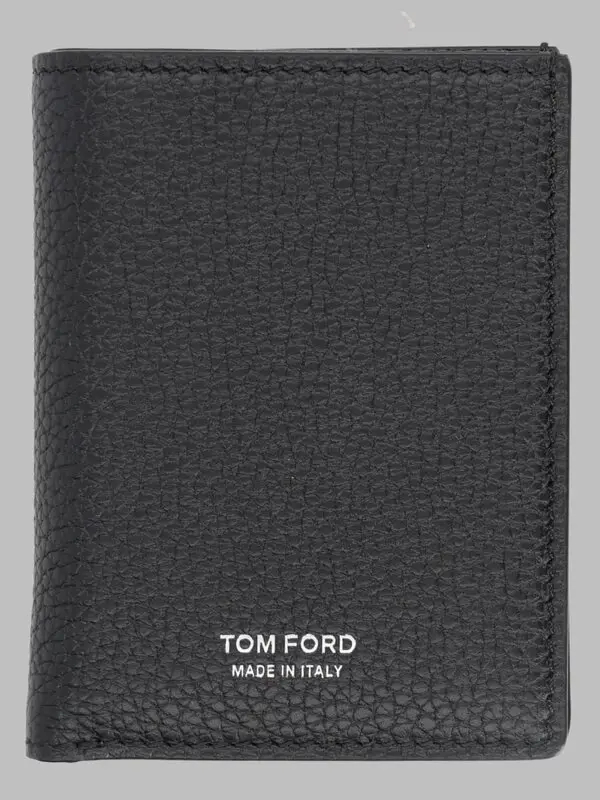 TOM FORD Grained Calf Leather Folding Card Holder - Black
