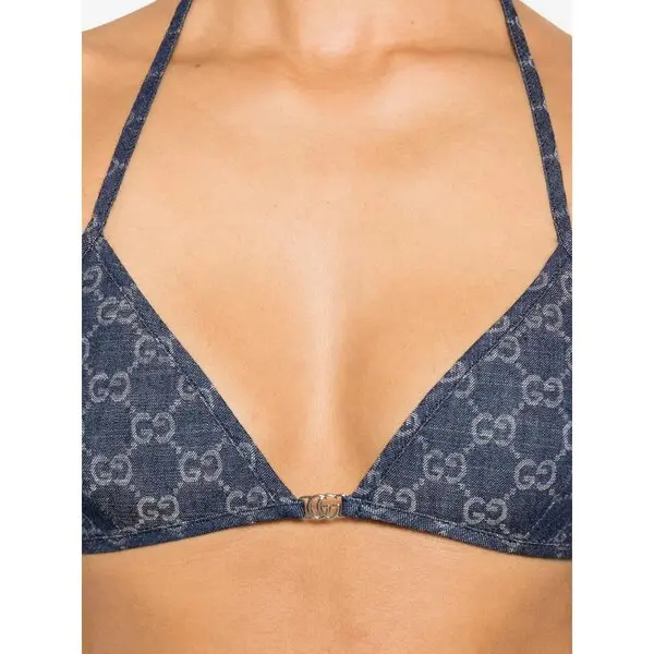 Gucci Gg Monogram Cotton Halterneck Top - Blue