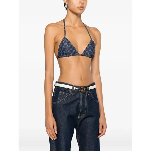 Gucci Gg Monogram Cotton Halterneck Top - Blue