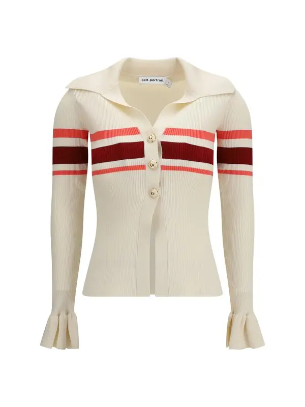 SELF-PORTRAIT Striped Viscose Knit Button Top - Multicolor