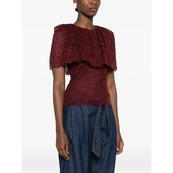 SELF-PORTRAIT Floral Lace Ruffled Top - Red