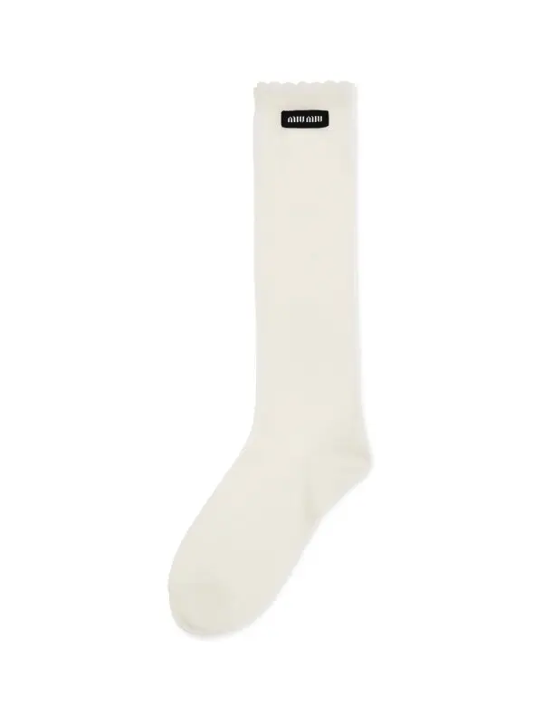 Miu Miu Cotton Pointelle Knee High Socks - White
