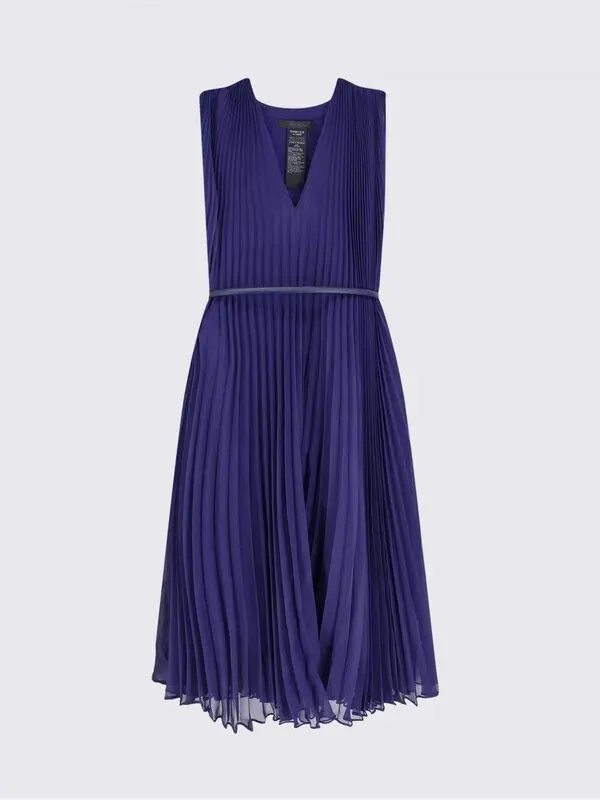 Max Mara Pleated Dress With Belt - Blue