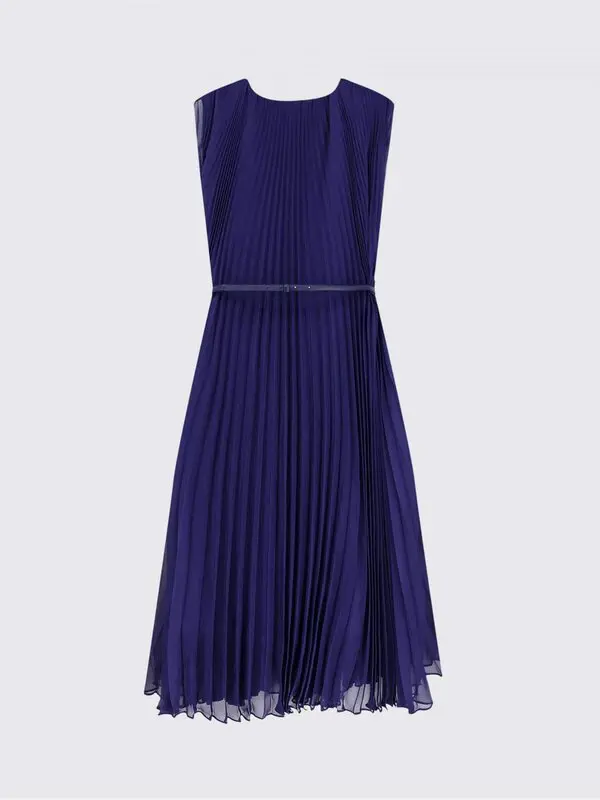 Max Mara Pleated Dress With Belt - Blue