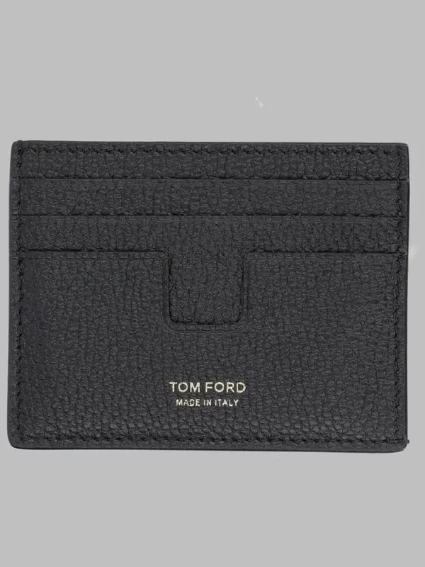 TOM FORD T Line Leather Card Holder - Black