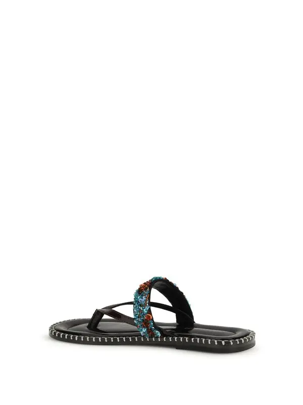 Dries Van Noten Slip-on Leather Sandals With Sequins - Black