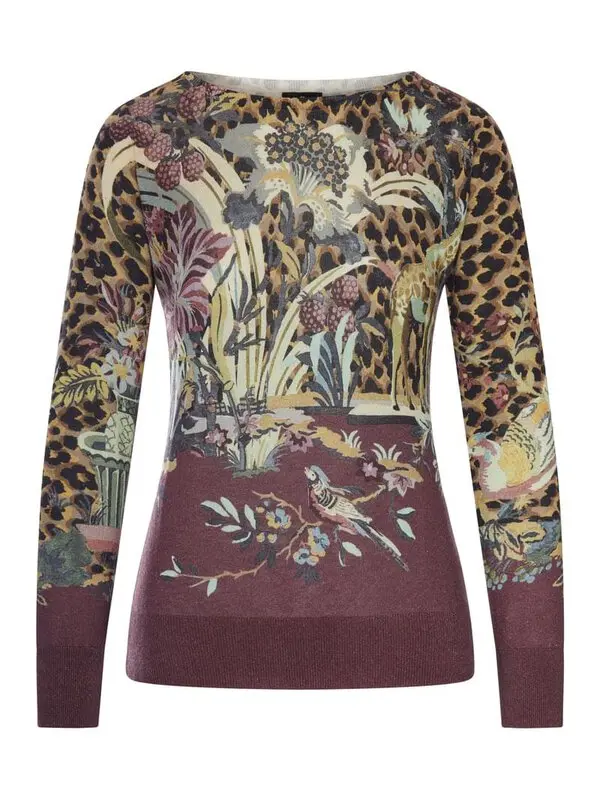Etro Lightweight Knit Top With Animal And Floral Print - Multicolor