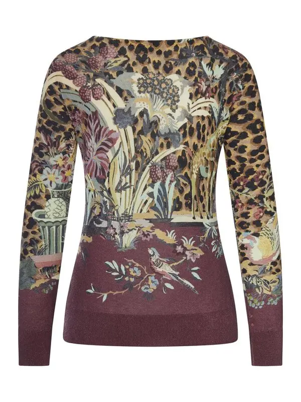 Etro Lightweight Knit Top With Animal And Floral Print - Multicolor