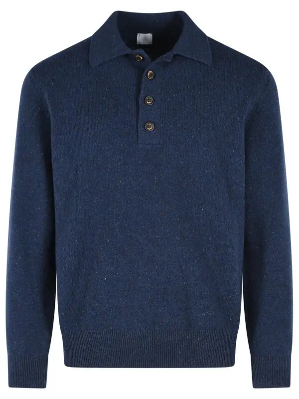 Eleventy Navy Wool Polo Shirt - Blue