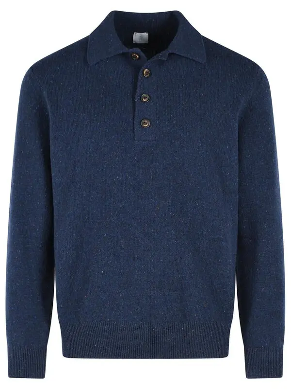 Eleventy Navy Wool Polo Shirt - Blue