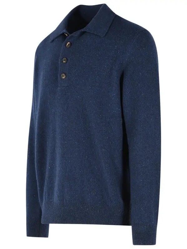 Eleventy Navy Wool Polo Shirt - Blue
