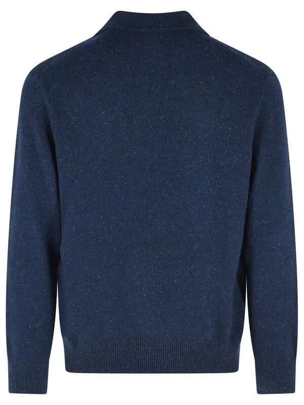 Eleventy Navy Wool Polo Shirt - Blue