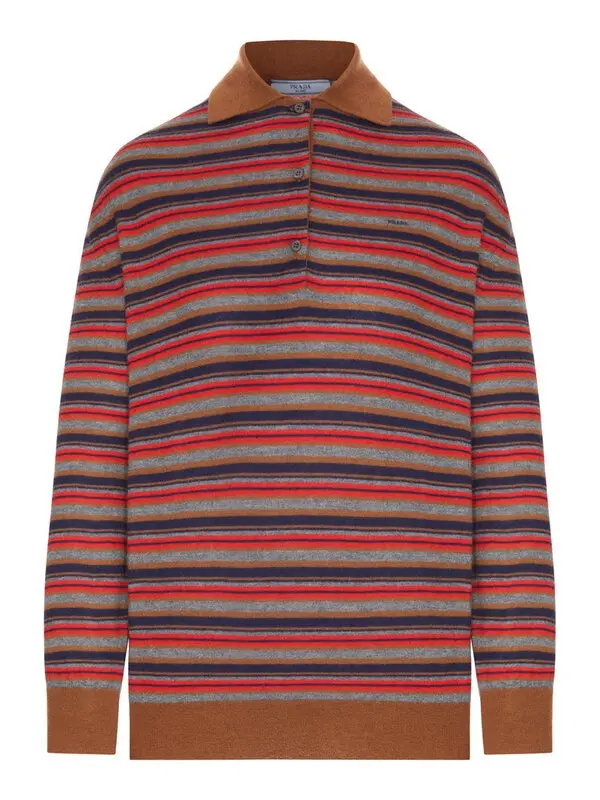 Prada Striped Cashmere Polo Shirt