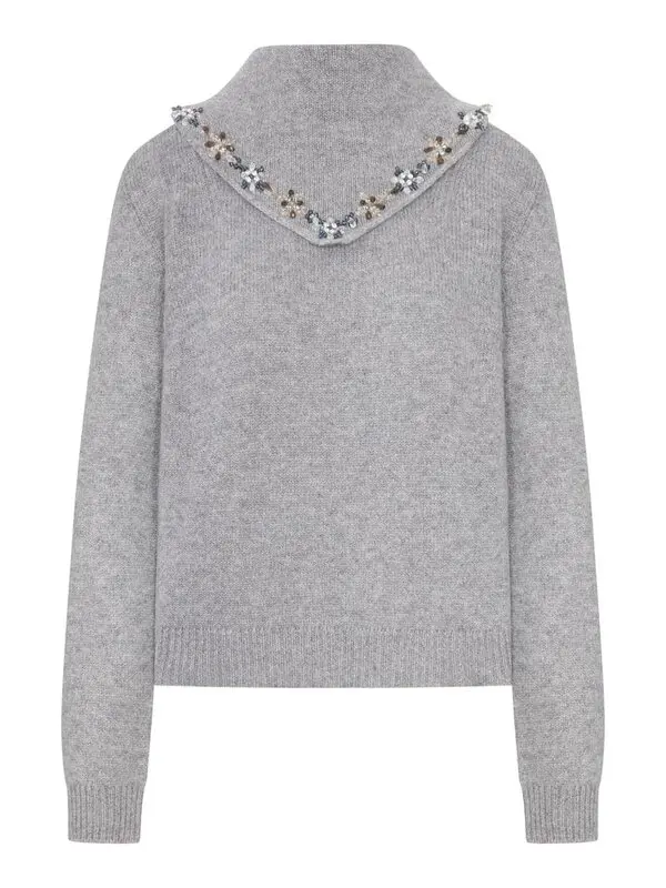 Prada Cashmere Sweater With Embroidered Scarf - Gray