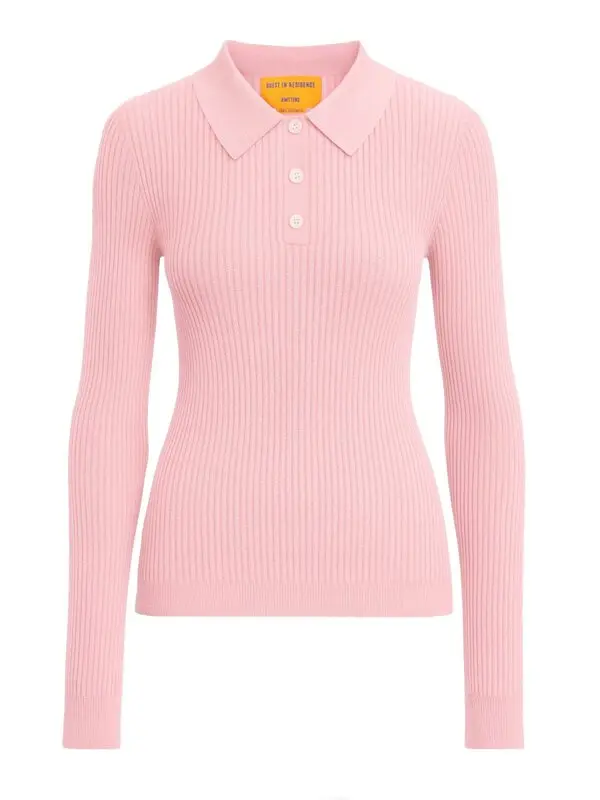 Guest In Residence Long Sleeve Polo Shirt - Pink