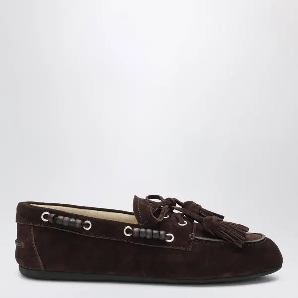 Miu Miu Suede Deck Shoes With Tassels - Brown