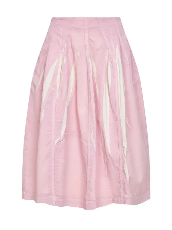 Marni Pink Screen-printed Denim Flared Midi Skirt