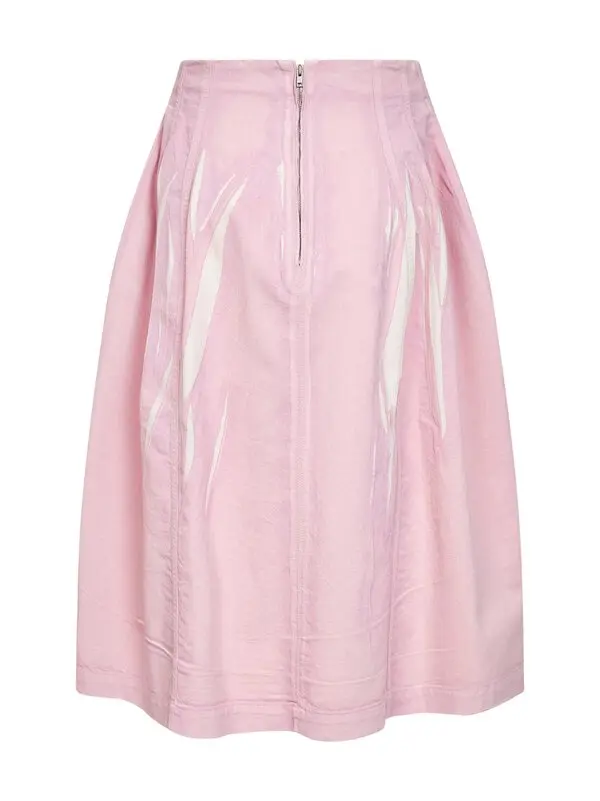 Marni Pink Screen-printed Denim Flared Midi Skirt