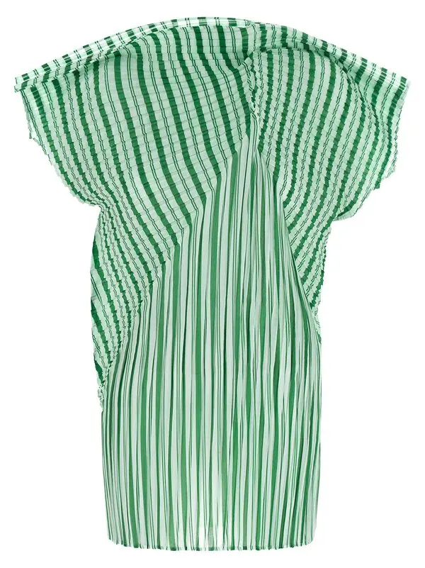 Issey Miyake Striped Moiré Pleated Top - Green