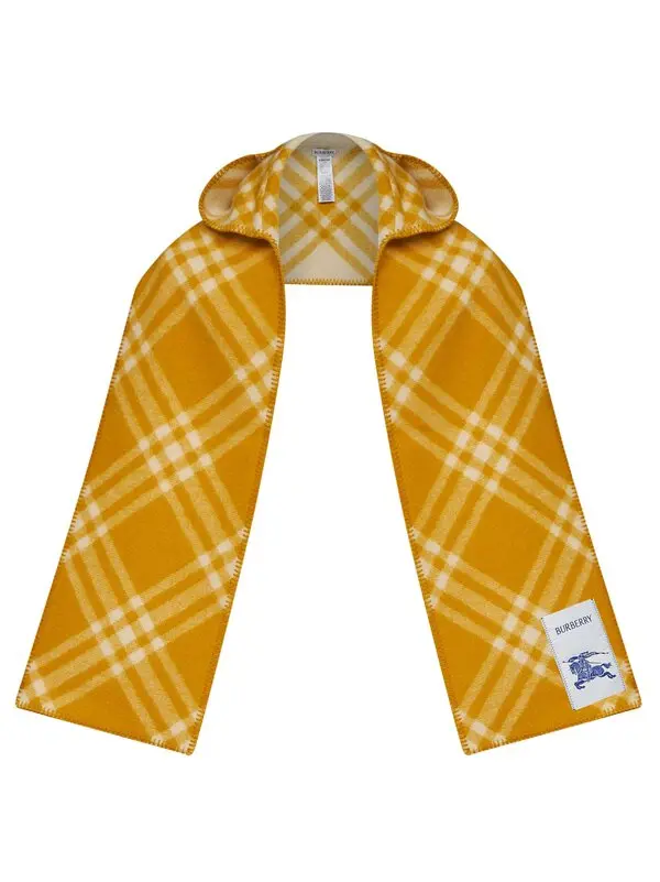 Burberry Pear Yellow Check Wool Hooded Scarf - Multicolor