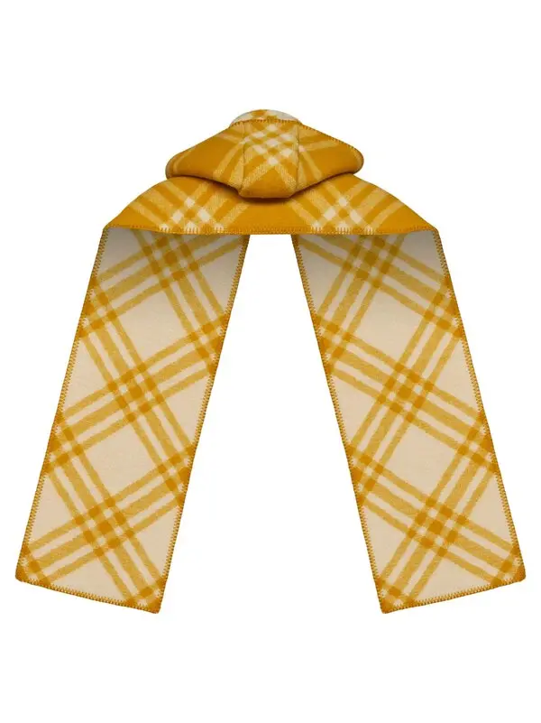 Burberry Pear Yellow Check Wool Hooded Scarf - Multicolor