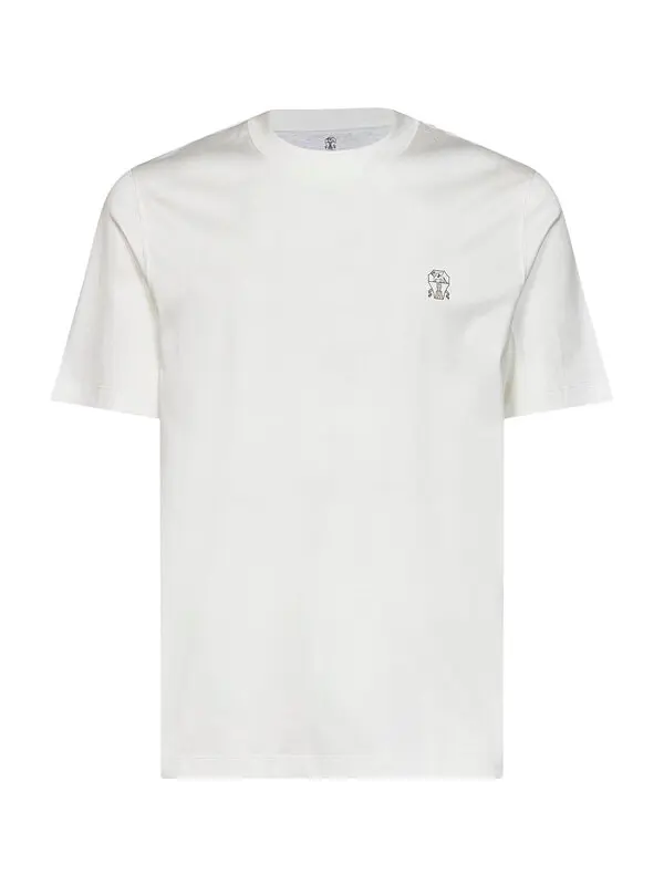 Brunello Cucinelli Off-white Cotton Jersey Logo Crewneck T-shirt - Multicolor