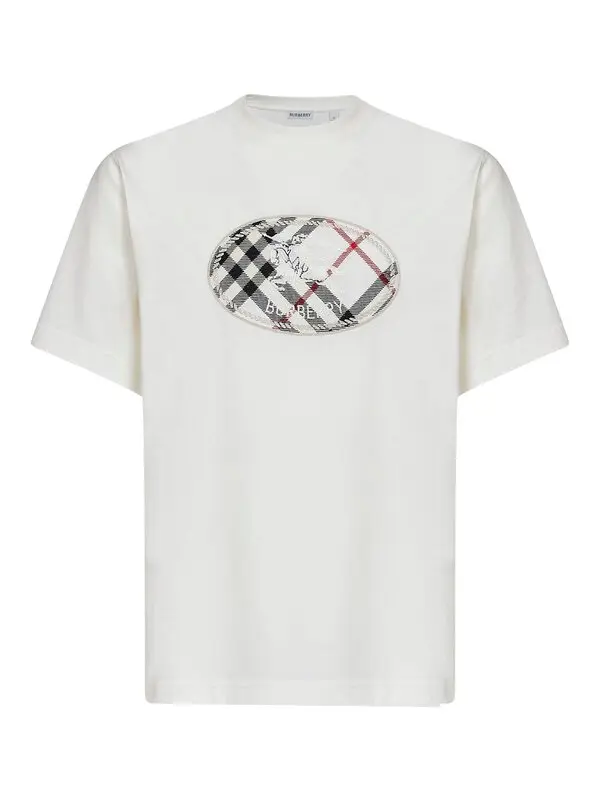 Burberry Chalk White Cotton Knight Stamp Check T-shirt - Multicolor
