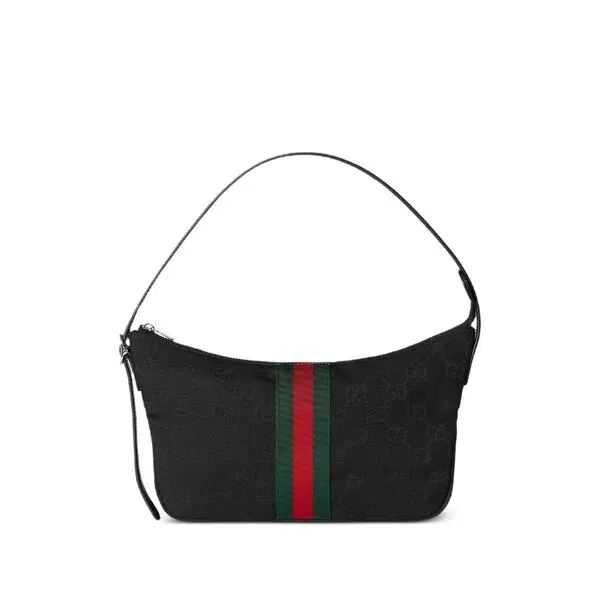 Gucci Gg Supreme Canvas Shoulder Bag With Web Stripe - Black