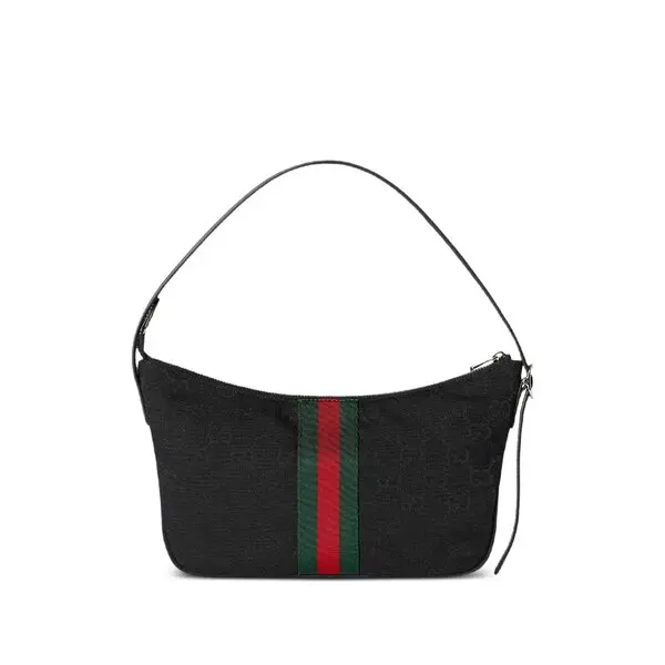 Gucci Gg Supreme Canvas Shoulder Bag With Web Stripe - Black