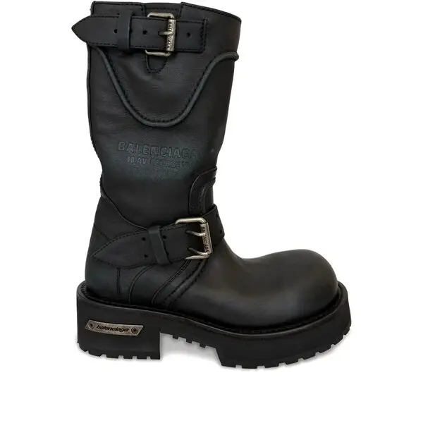 Balenciaga Leather Platform Buckled Shoes - Black