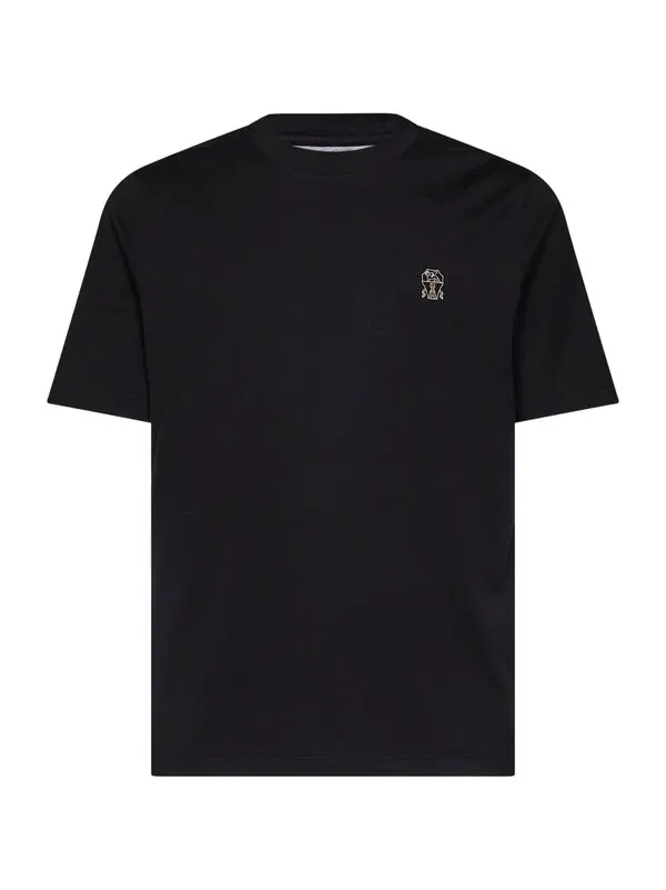 Brunello Cucinelli Black Cotton Jersey Logo Crewneck T-shirt - Multicolor
