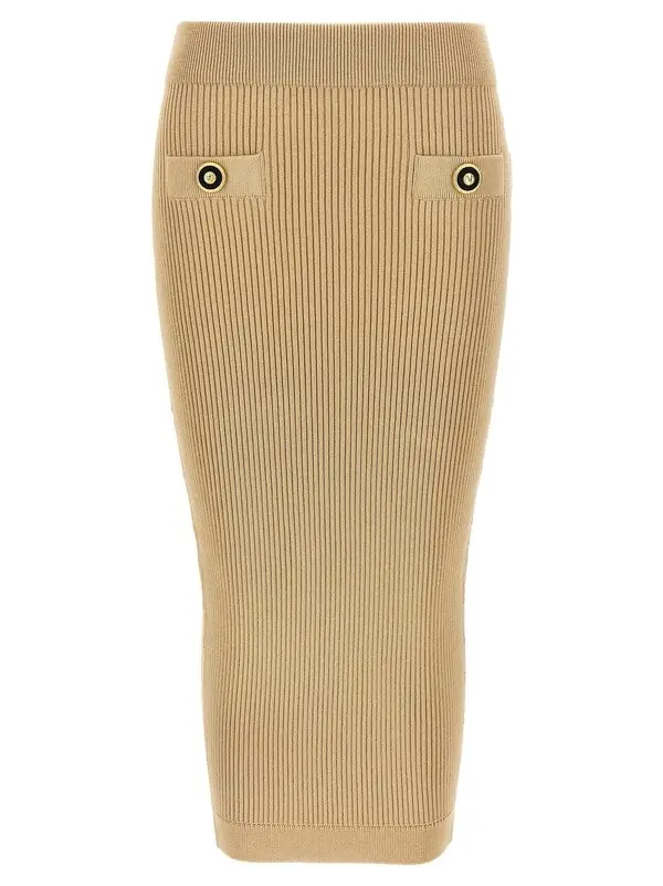 Balmain Ribbed Midi Skirt - Cream