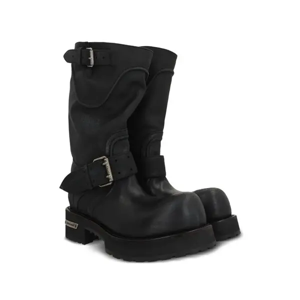 Balenciaga Calf Leather Double Buckle Straps Boots - Black