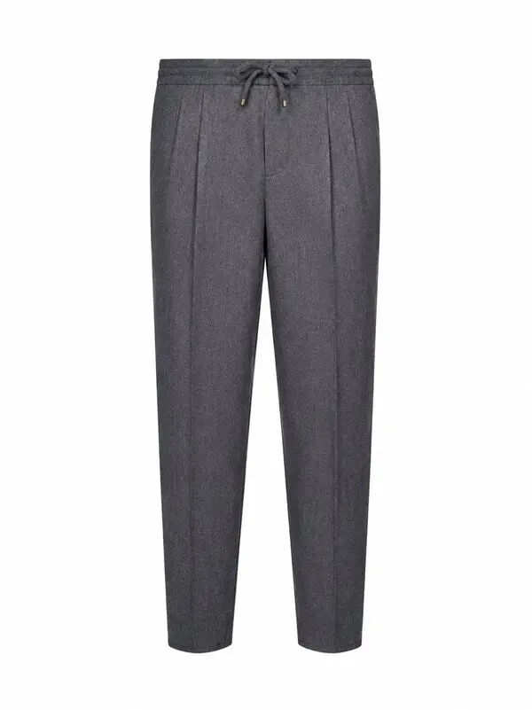 Brunello Cucinelli Medium Grey Virgin Wool Drawstring Trousers - Multicolor