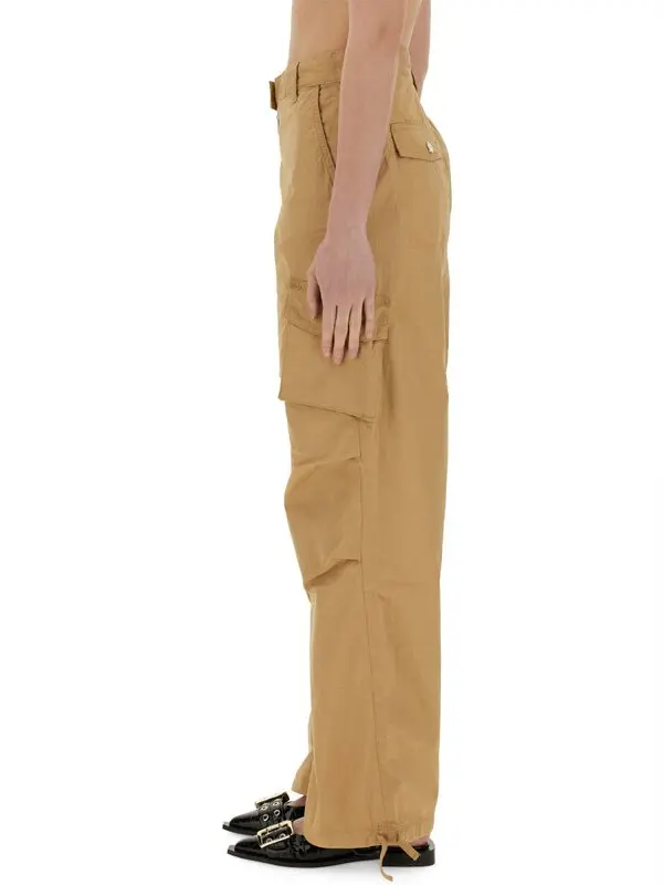 GANNI Cotton Twill Cargo Pants - Cream