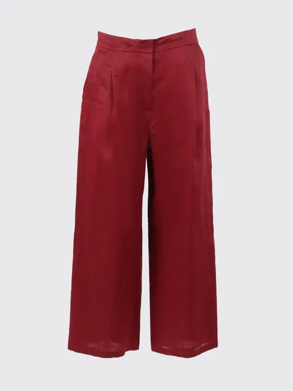 Max Mara Cropped Linen Palazzo Trousers - Red