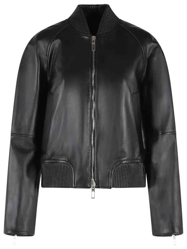 Sportmax Amour Nappa Leather Bomber Jacket - Black