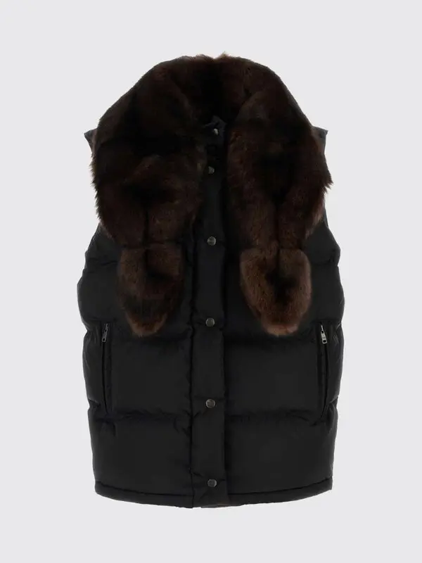 Prada Re-nylon Padded Sleeveless Down Jacket With Shearling Collar