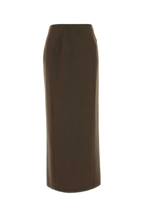 JIL SANDER Stretch Wool Blend Skirt - Brown