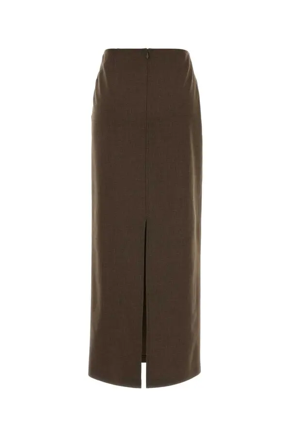 JIL SANDER Stretch Wool Blend Skirt - Brown
